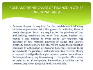 Role and significance of finance in other functional areas | PPTX