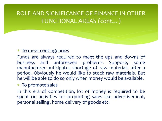 Role and significance of finance in other functional areas | PPTX