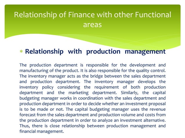 Role and significance of finance in other functional areas | PPTX