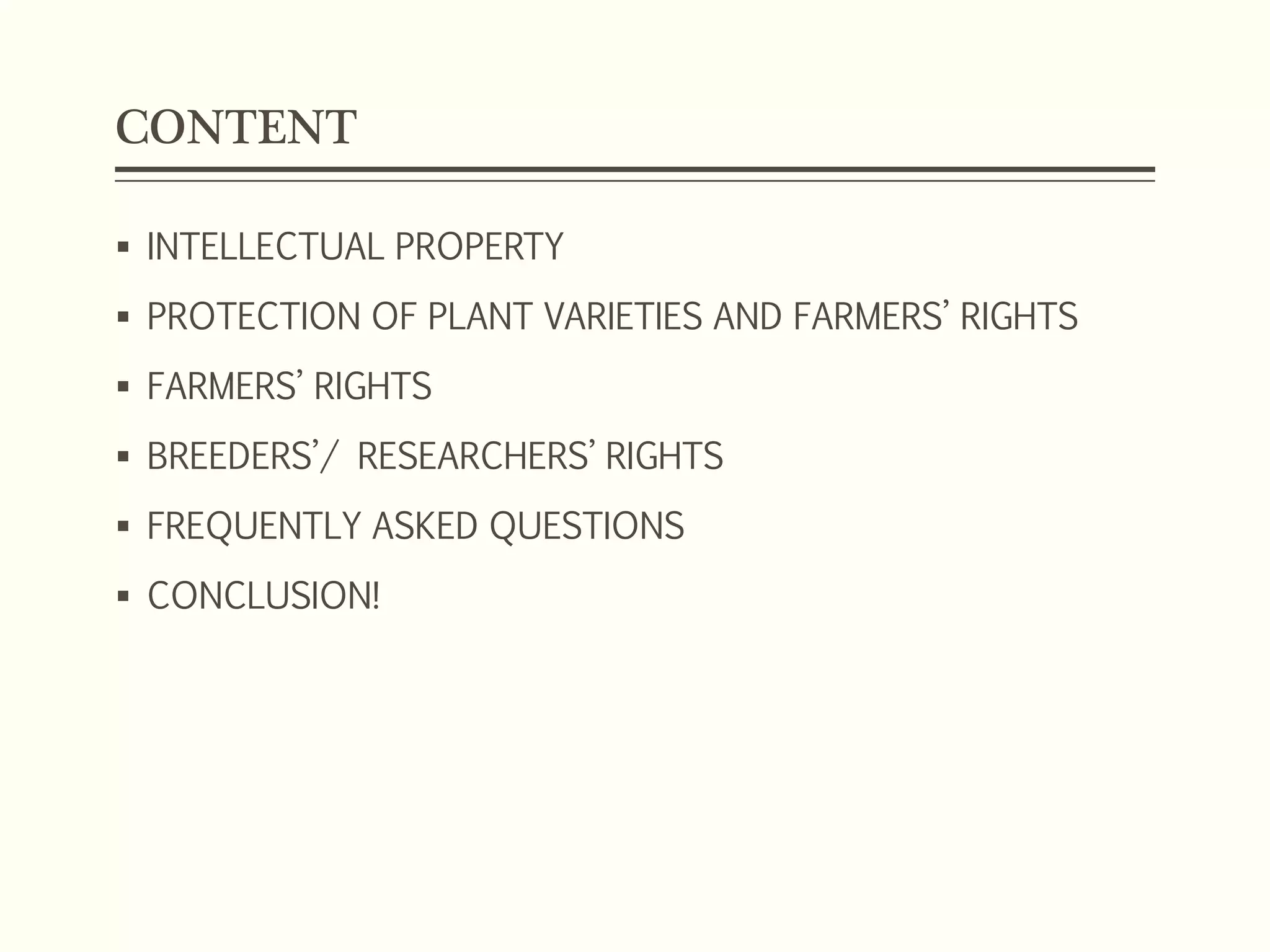 IPR in AGRICULTURE PLANT BREEDER'S FARMER'S RIGHTS | PPTX