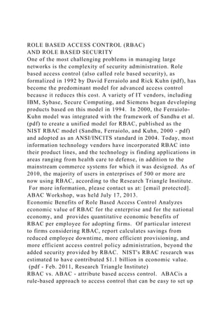 ROLE BASED ACCESS CONTROL (RBAC) AND ROLE BASED SECURITYOne of.docx | Computing | Technology ...