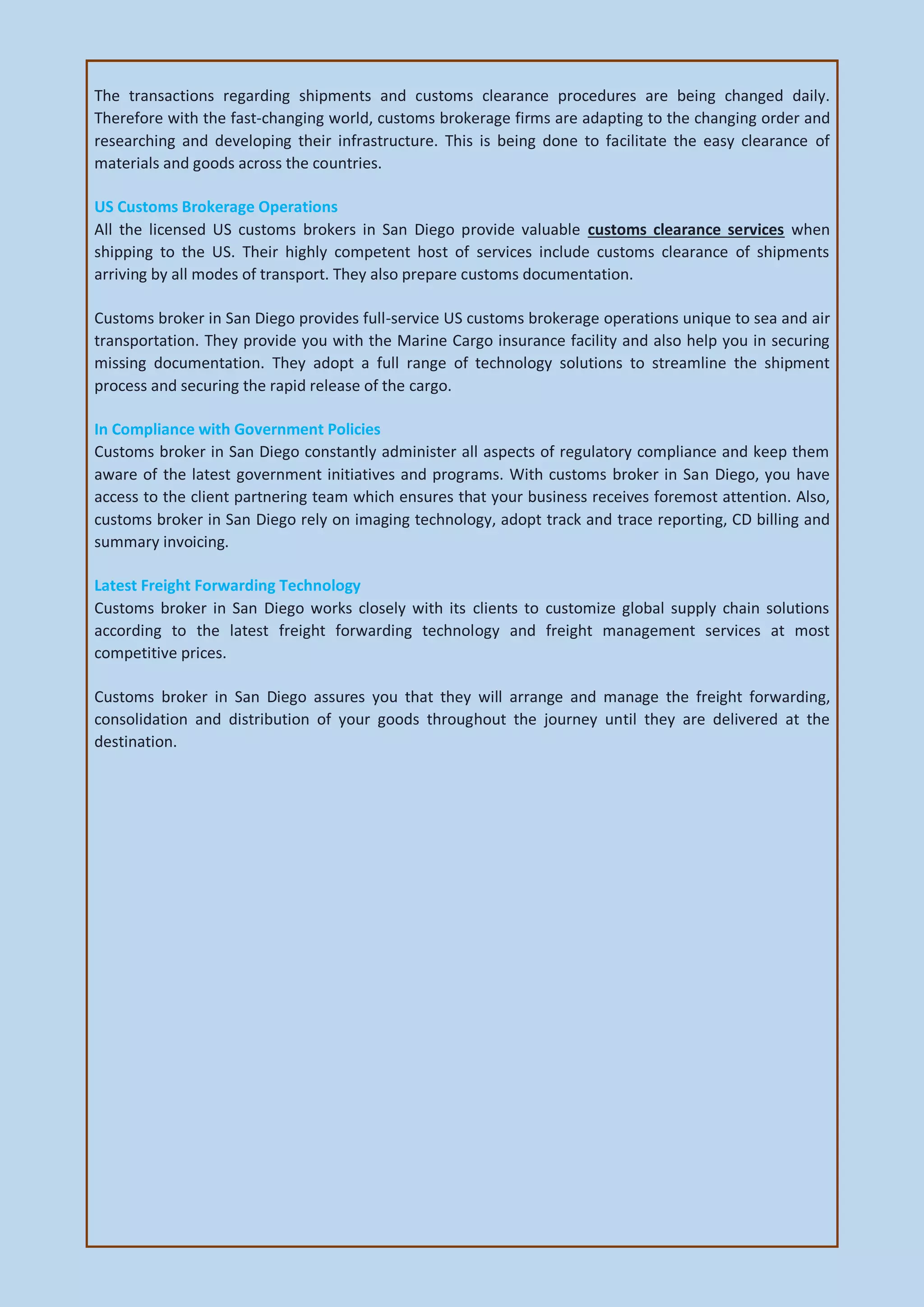 Role of a Customs Broker and Brokerage Operations | PDF