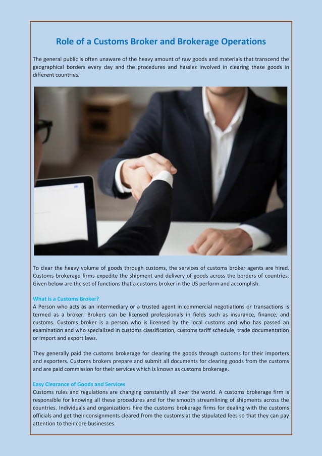 Role of a Customs Broker and Brokerage Operations | PDF | Real Estate ...