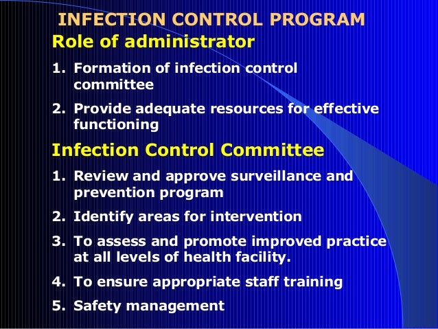 Role of administrator in infection control