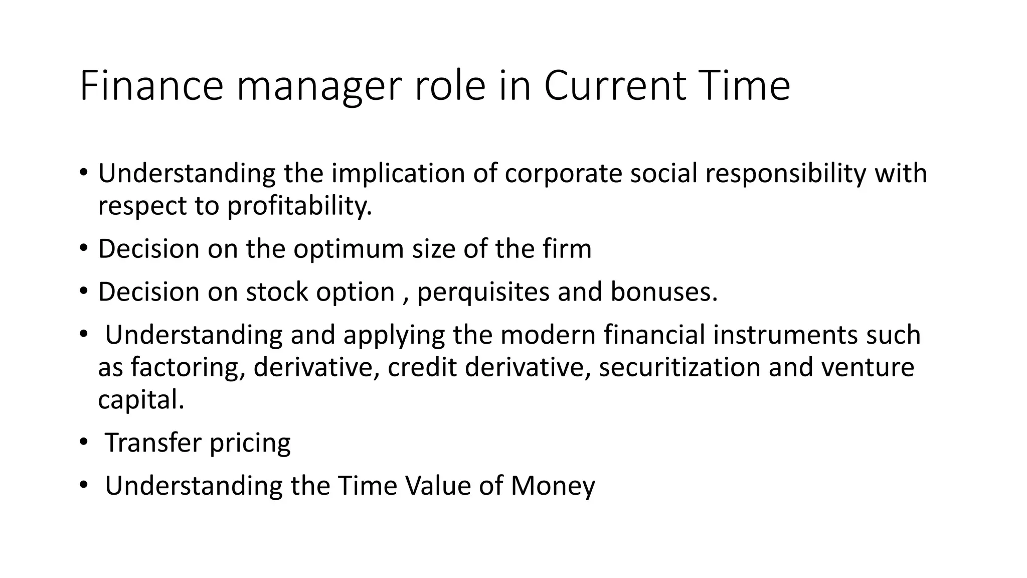 Role of a finance manager | PPTX | Business Accounting & Finance | Business