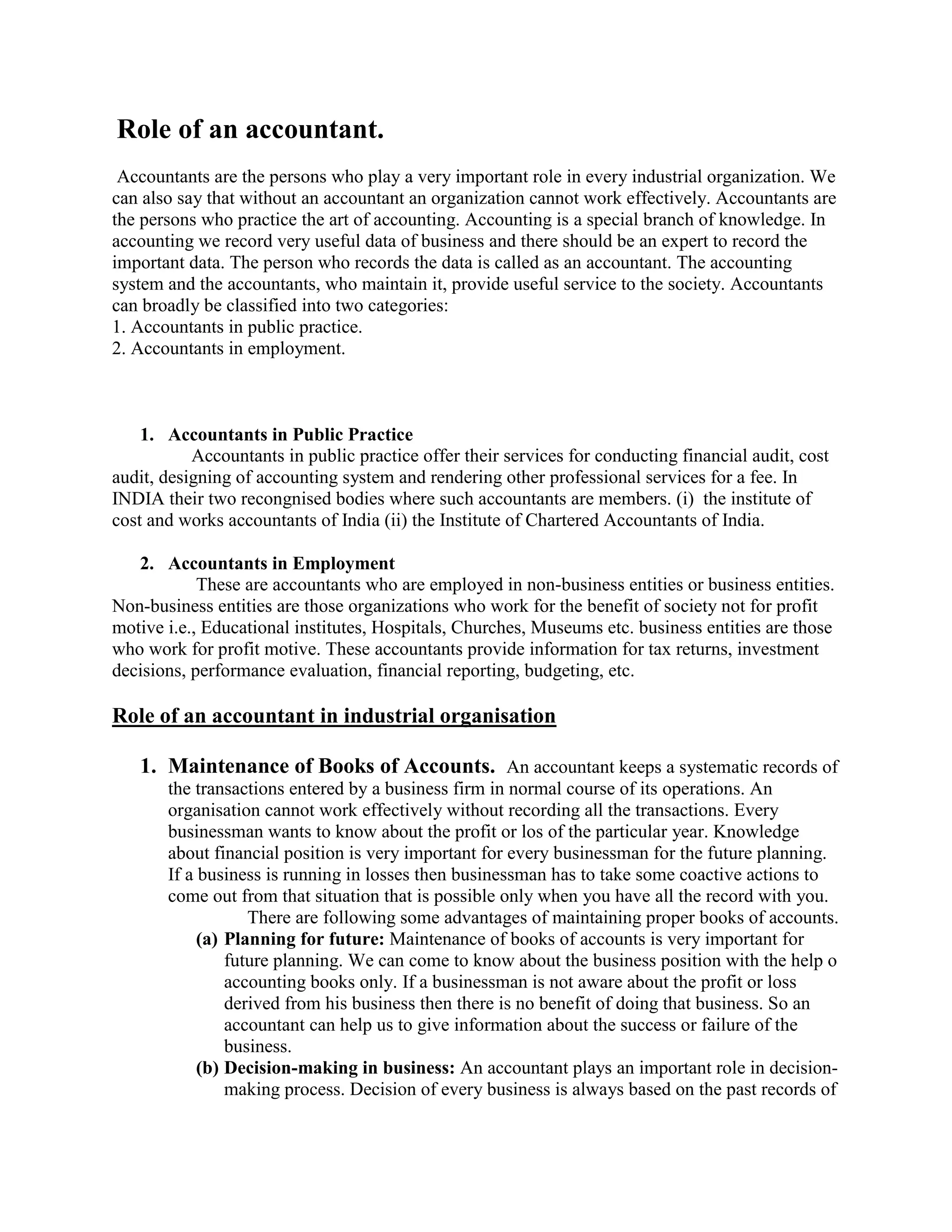 Role of an accountant | DOCX