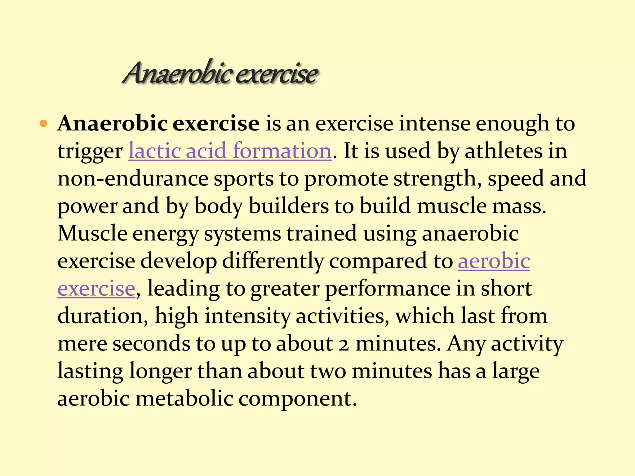 Role of anaerobic and anaerobic metabolism in exercise. | PPTX