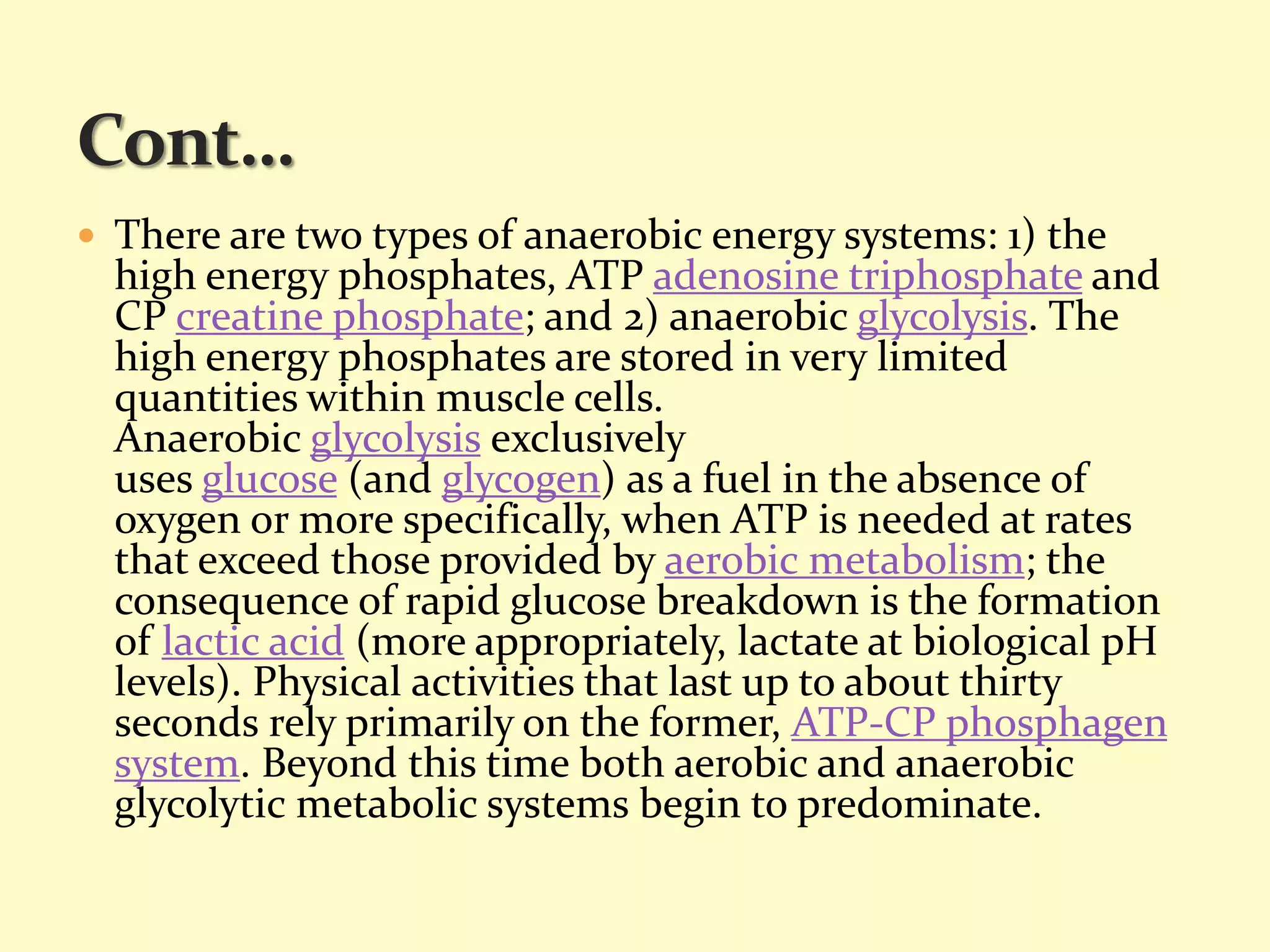 Role of anaerobic and anaerobic metabolism in exercise. | PPTX