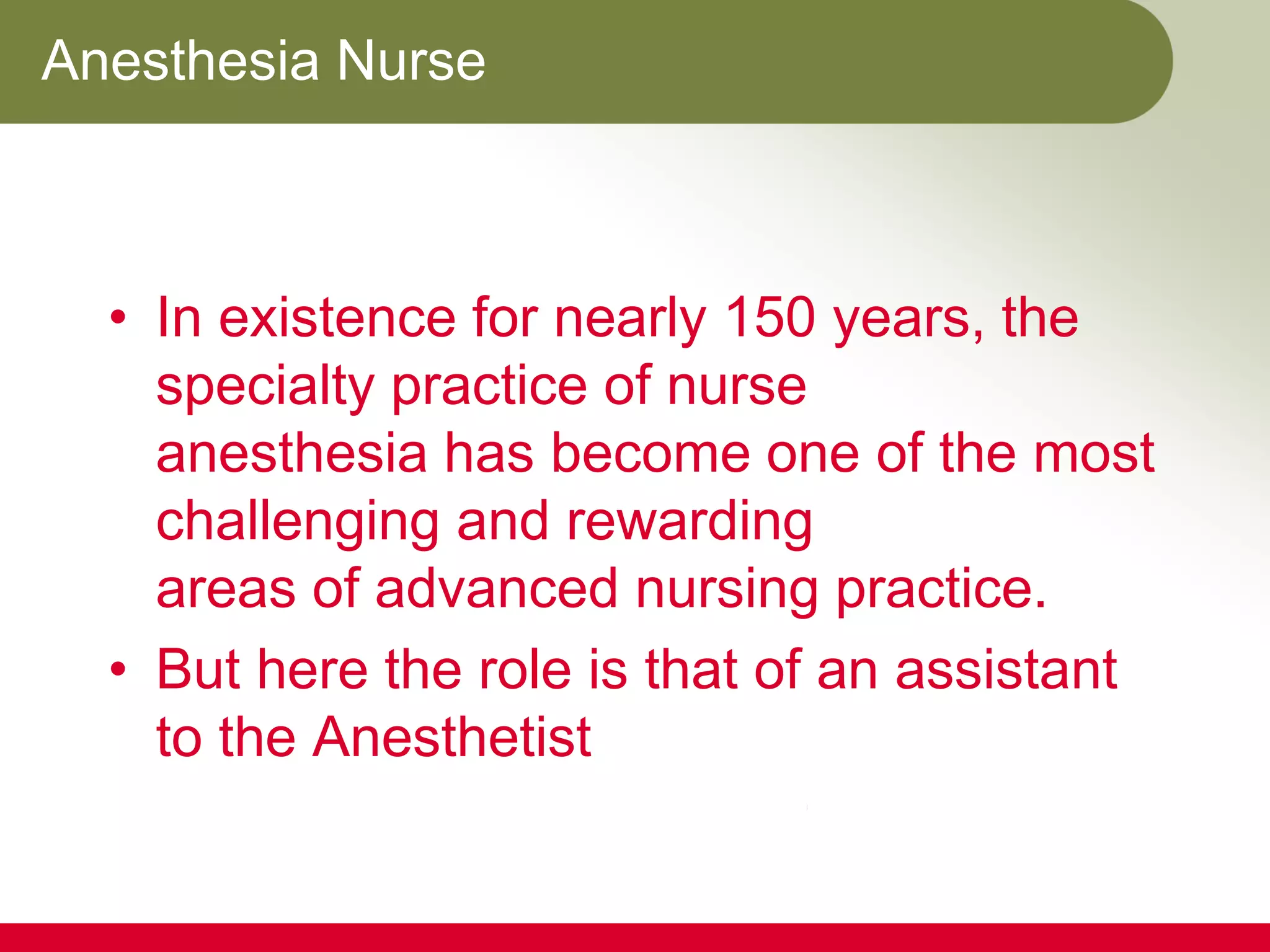 Role of anesthesia nurse in operation theatre | PDF