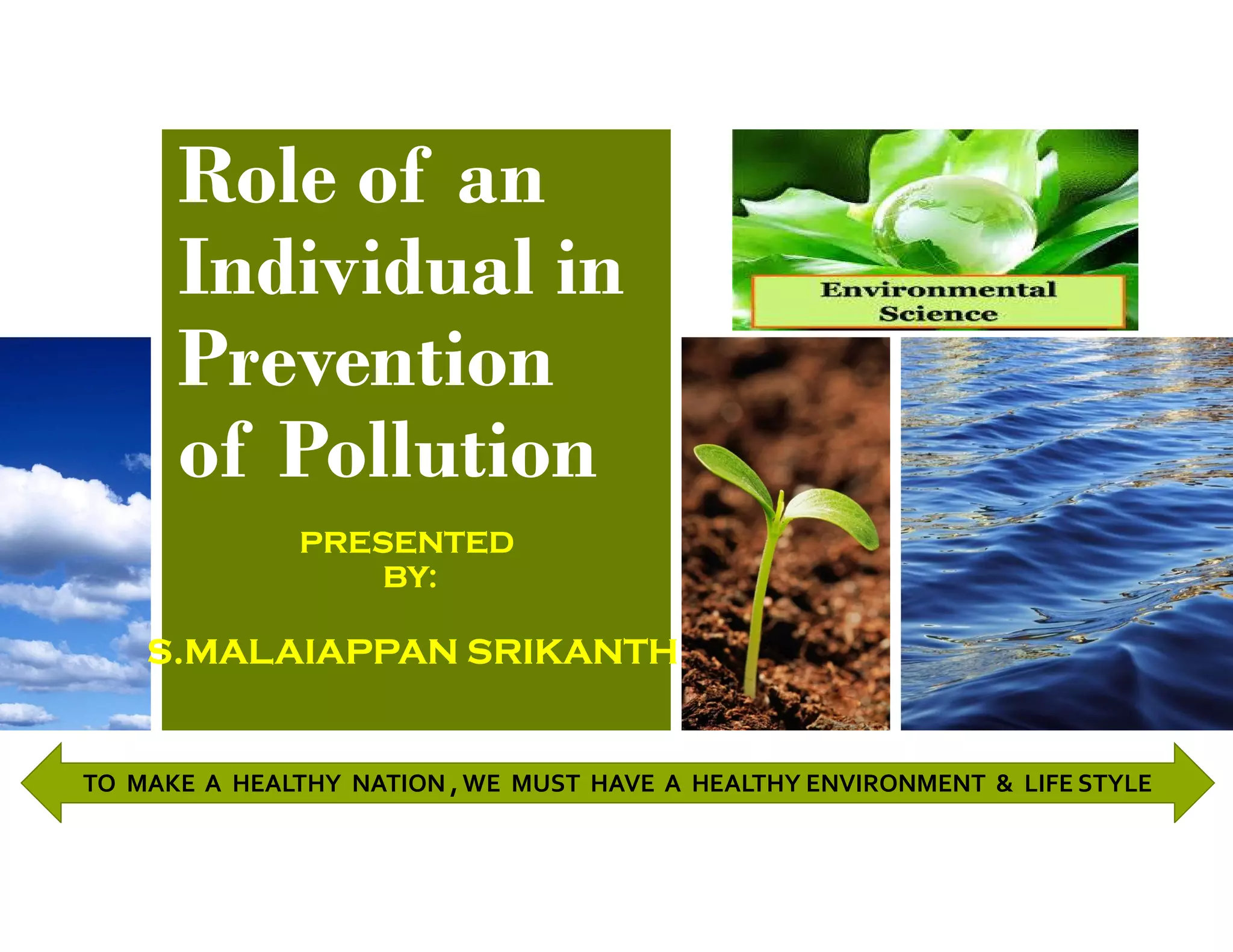 Role of an individual in prevention of pollution | PDF