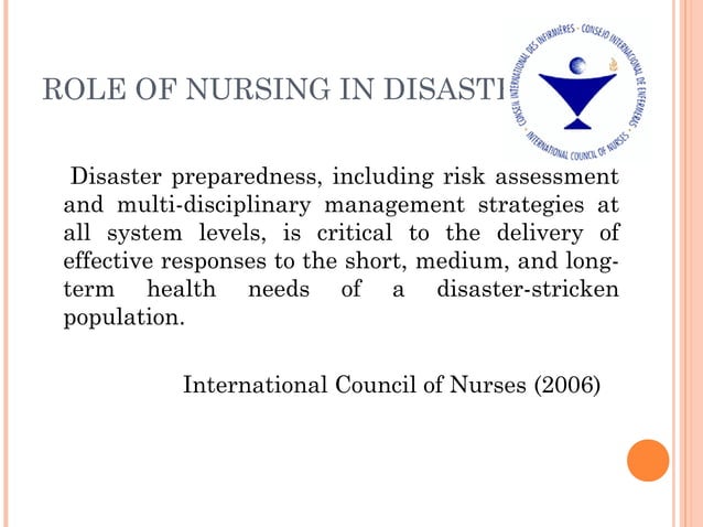 Role of a nurse in disaster management | PPT | First Aid | Injuries