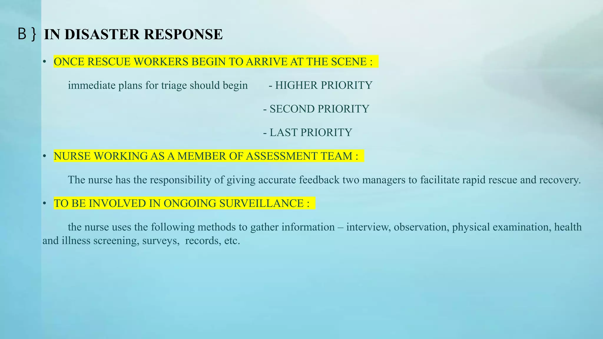 Role of a nurse in disaster management | PPTX