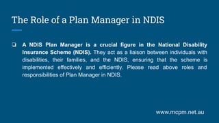 The Role of a Plan Manager in the National Disability Insurance Scheme ...