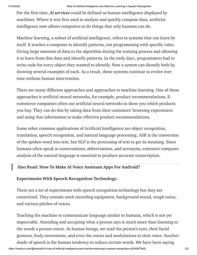 Role of artificial intelligence and machine learning in speech ...
