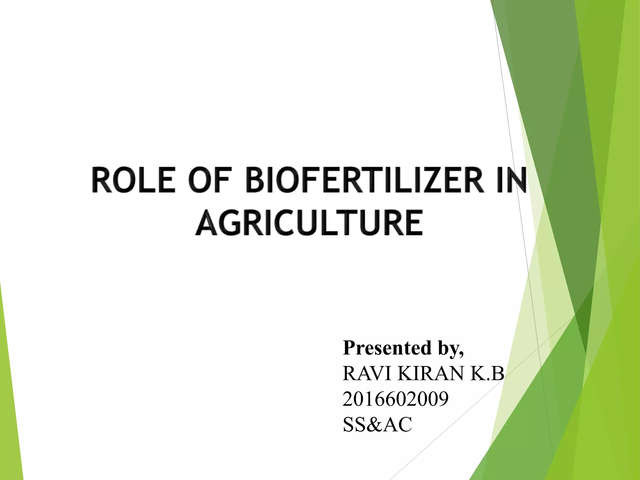 Role of biofertilizer in agriculture | PPT