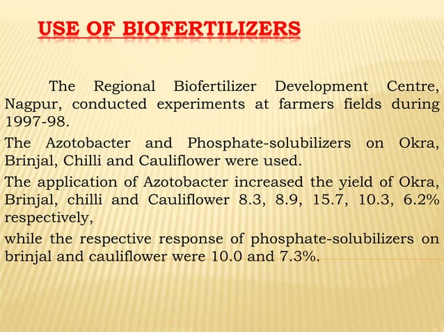 Role of biofertilizers | PPTX | Agriculture | Industries