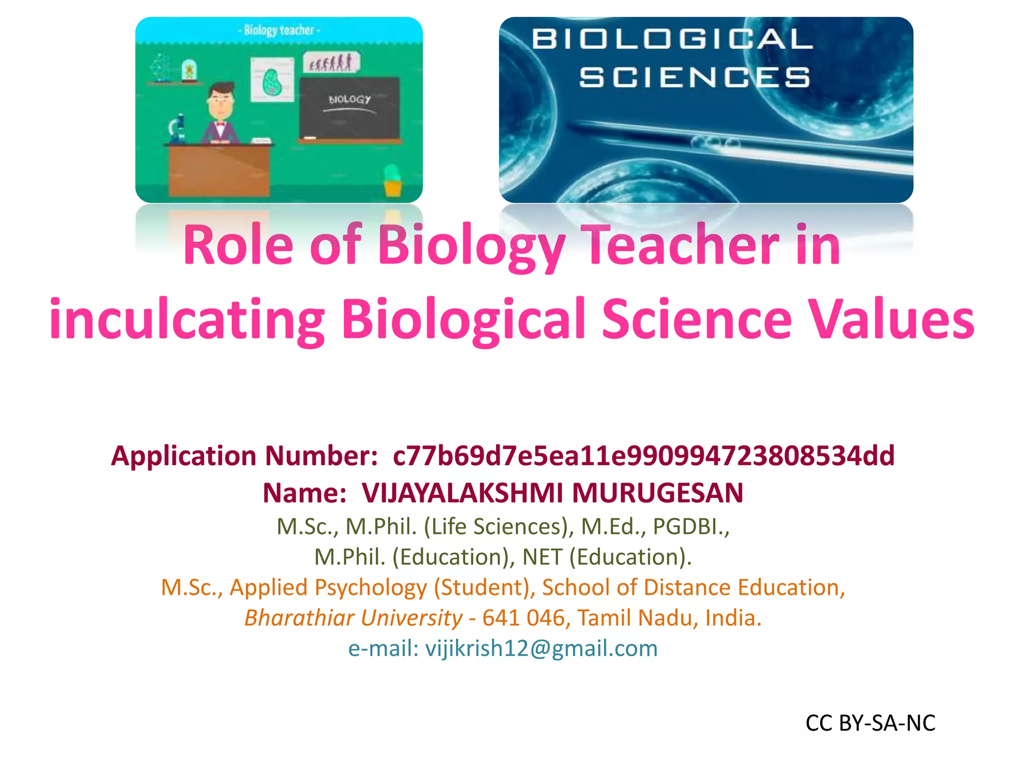 Role of biology teacher in inculcating biological science | PPTX
