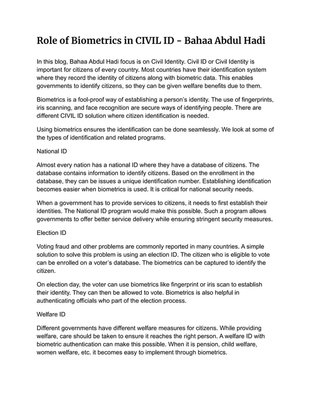 Role of Biometrics in CIVIL ID - Bahaa Abdul Hadi.pdf