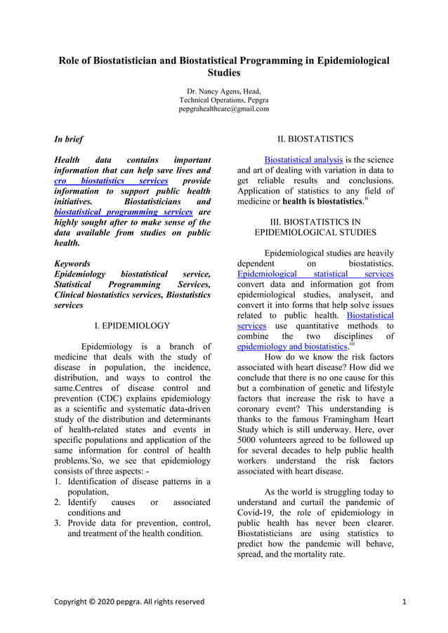 Role of Biostatistician and Biostatistical Programming in ...