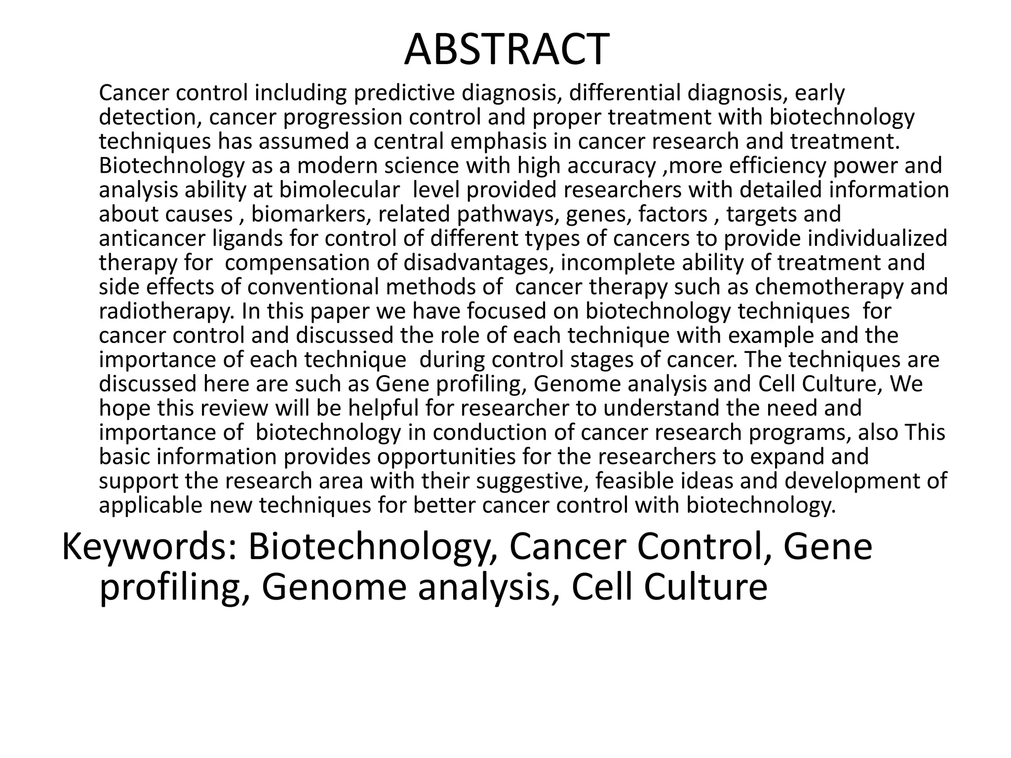 Role of biotechnology in cancer control | PPTX
