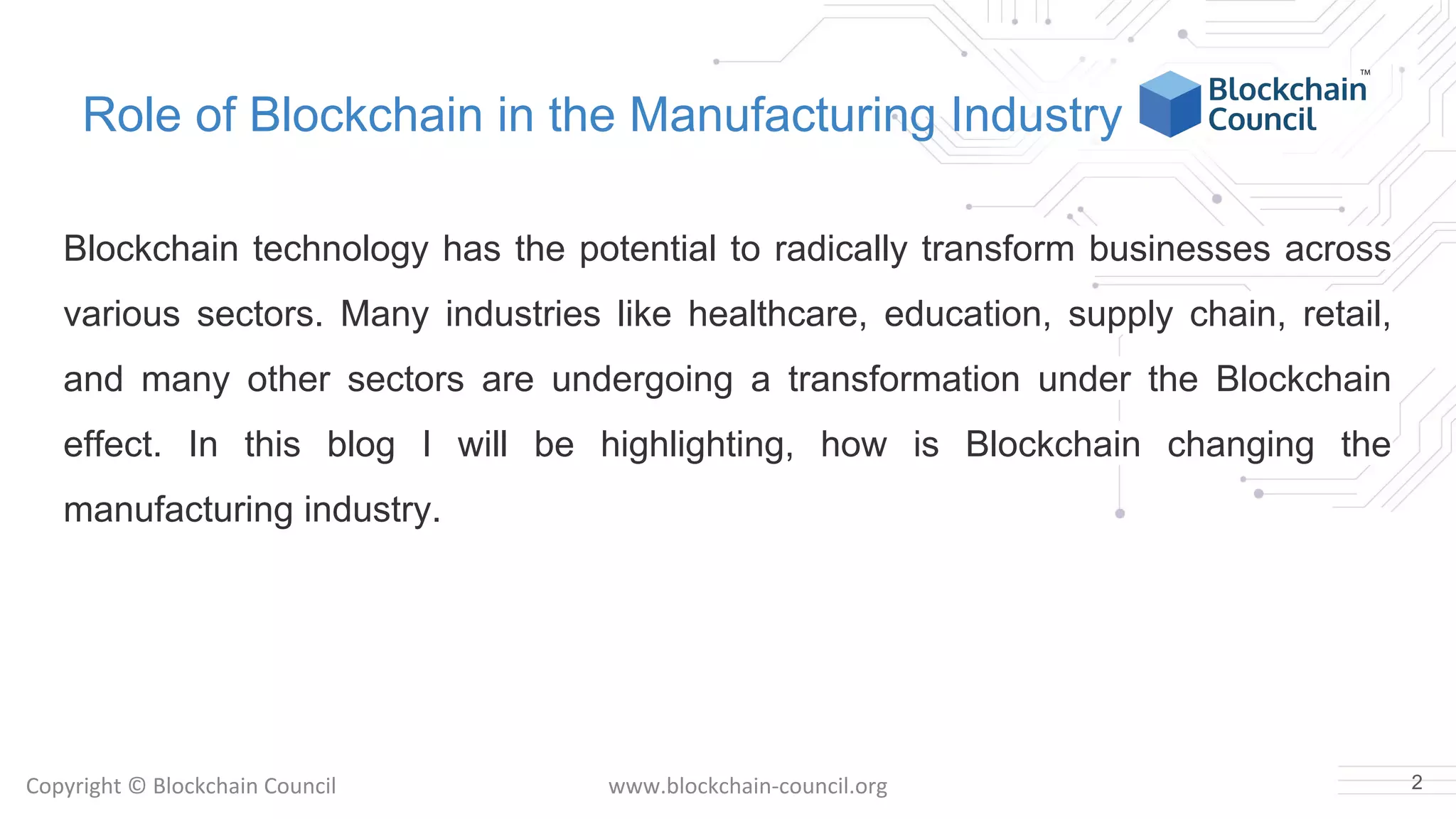 Role of blockchain in the manufacturing industry | PDF