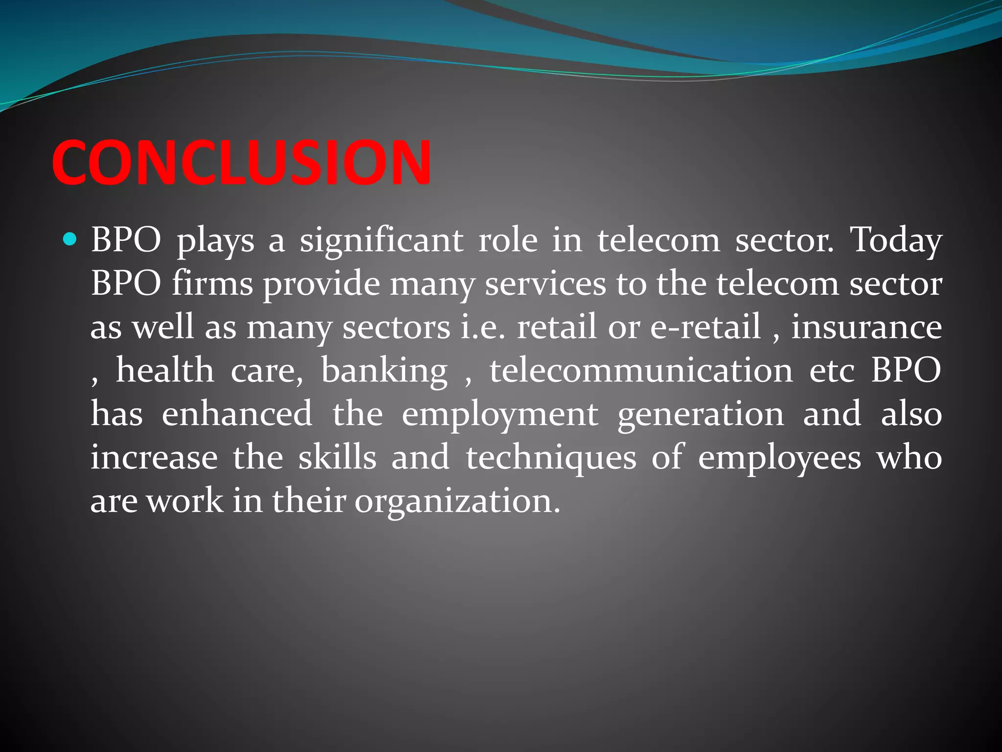 Role of bpo in telecom sector | PPTX