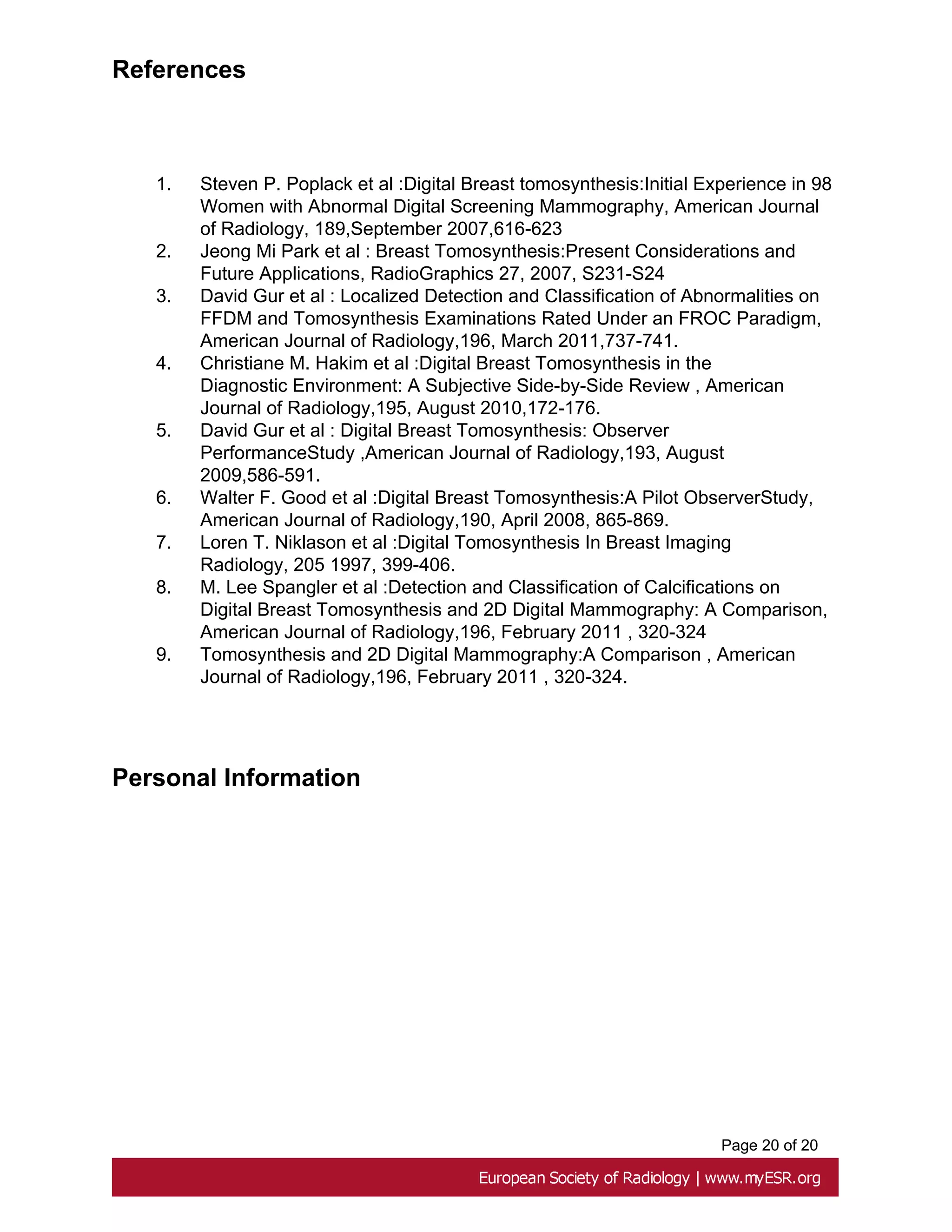 Role of Breast Tomosynthesis in the Morphological Analysis of Breast Lesions | PDF