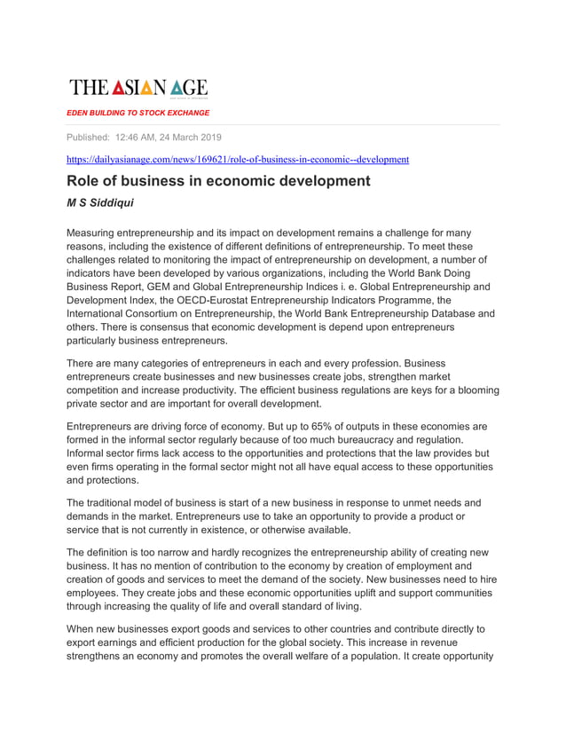 Role of business in economic development | PDF