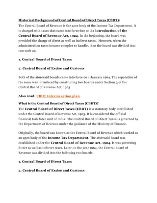 Role of CBDT in Indian Taxation System | Academy Tax4wealth | PDF