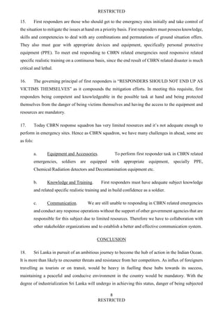 Role of cbrn response squadron, sri lanka army, possible threats and ...