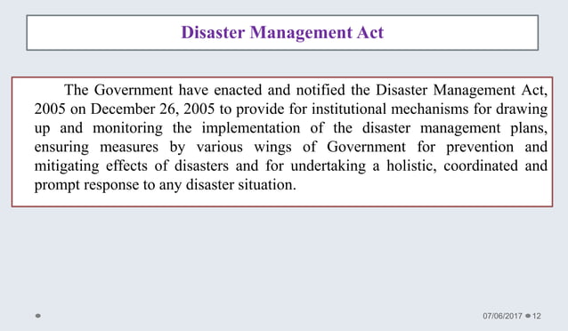 Role of central government in disaster management in india | PPTX