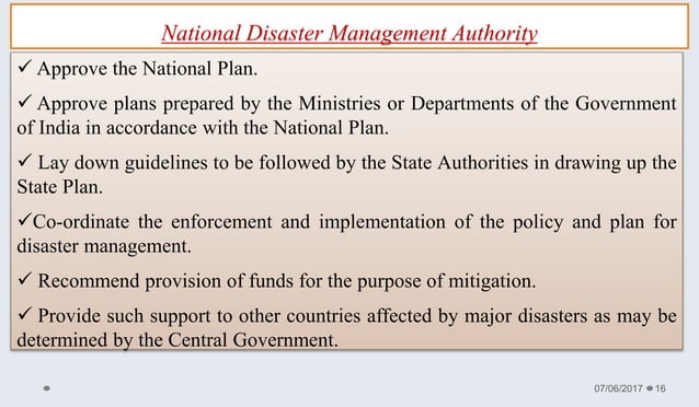 Role of central government in disaster management in india | PPTX