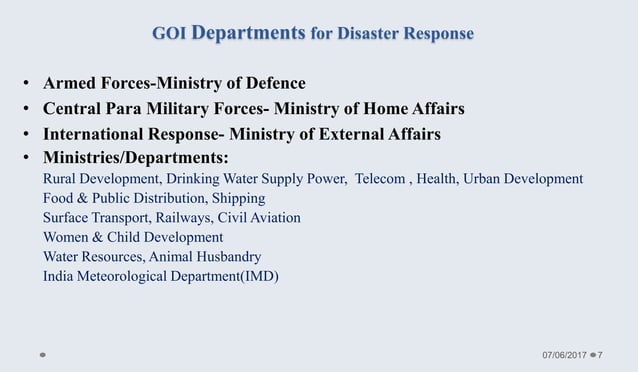 Role of central government in disaster management in india | PPTX
