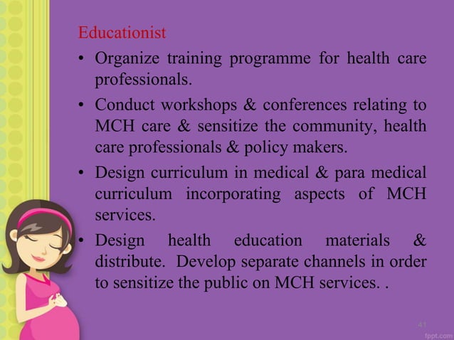 Role of community health nurse in maternal and child health care | PPT ...