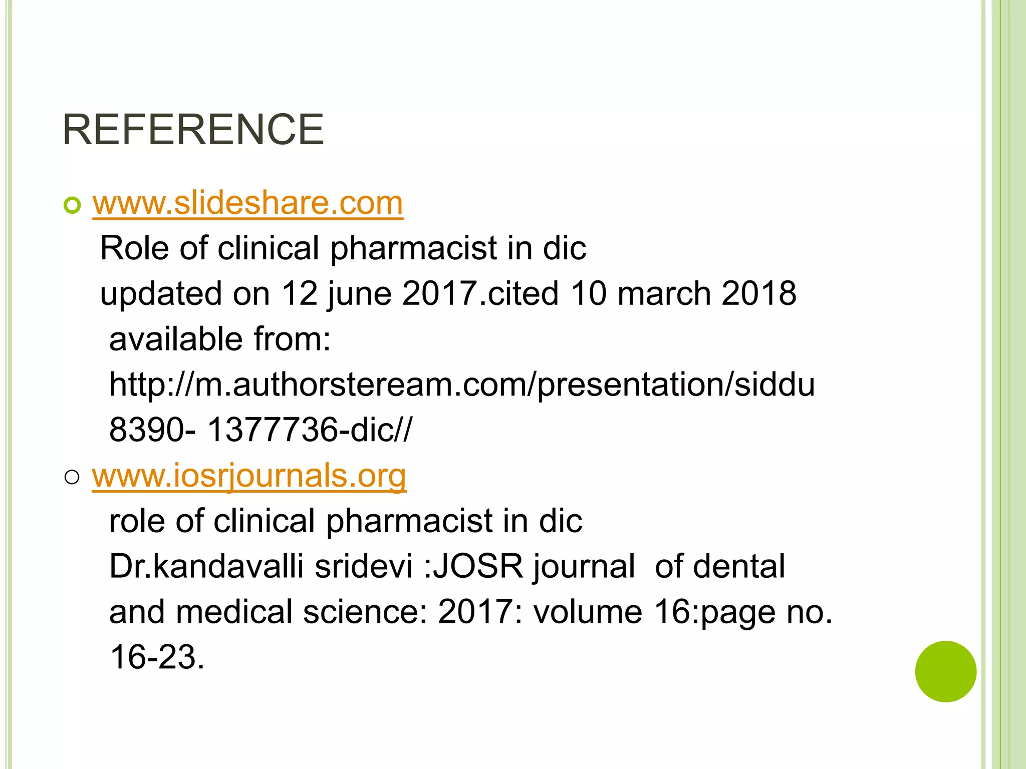 Role of clinical pharmacist in dic | PPTX