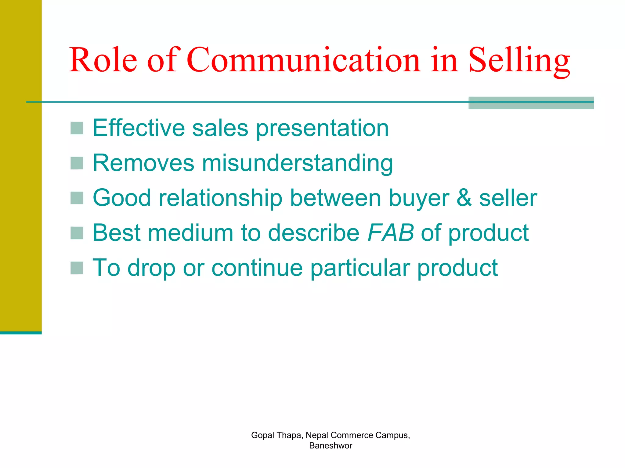 Role of communication in sales job | PPT