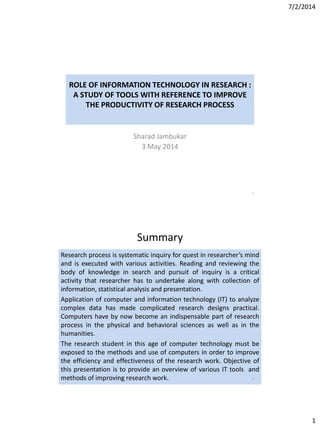 Role of IT in Research: How to improve productivity of Research Process ...