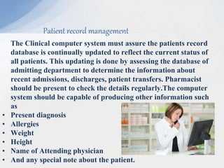 Role of computers in clinical pharmacy | PPTX