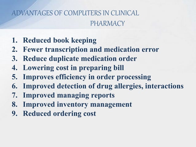 Role of computers in clinical pharmacy simi joju k. | PPT