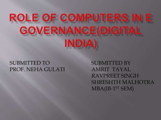 Role of computers in E governance | PPTX