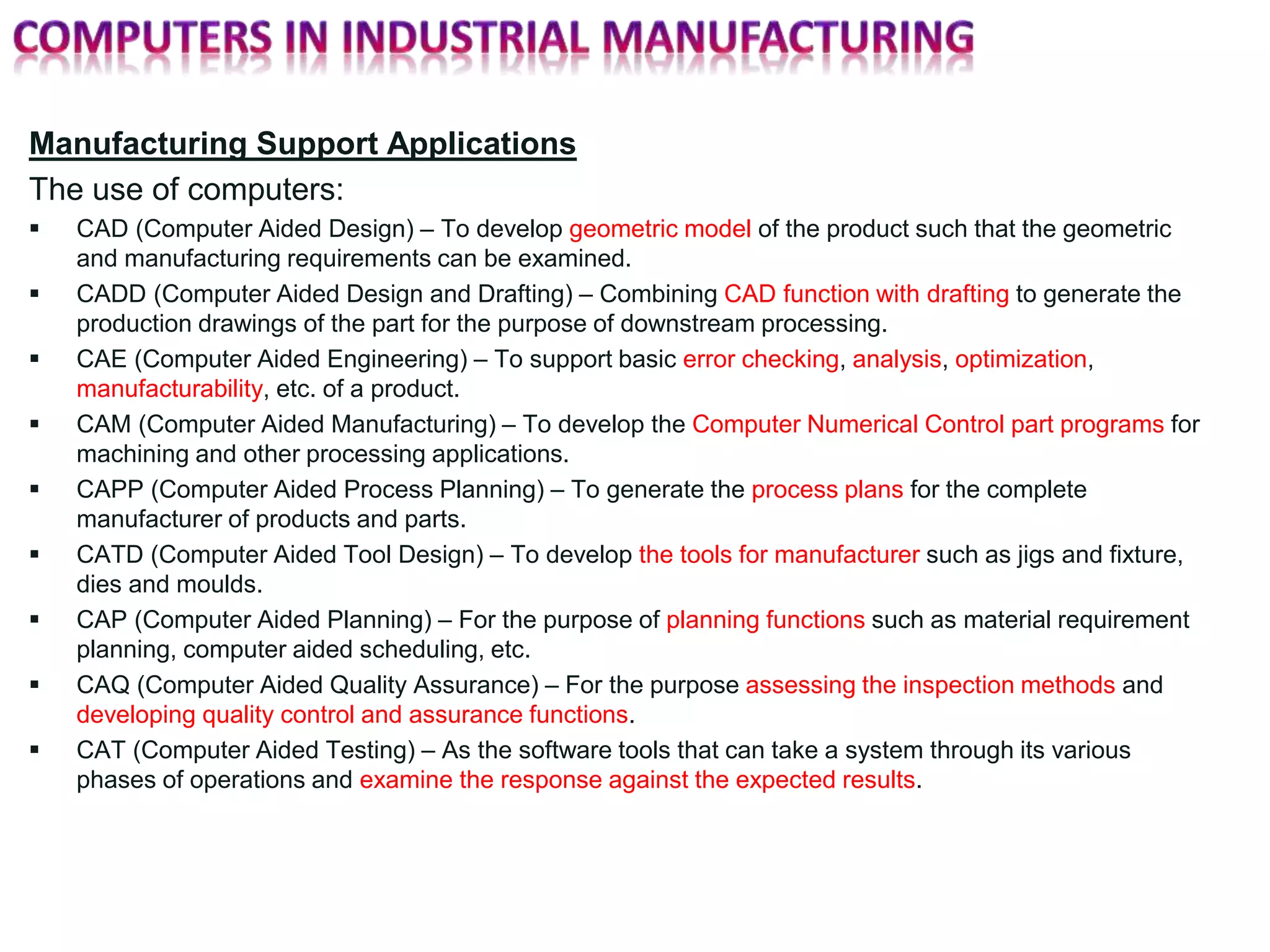 Role of computers in mfg | PPTX