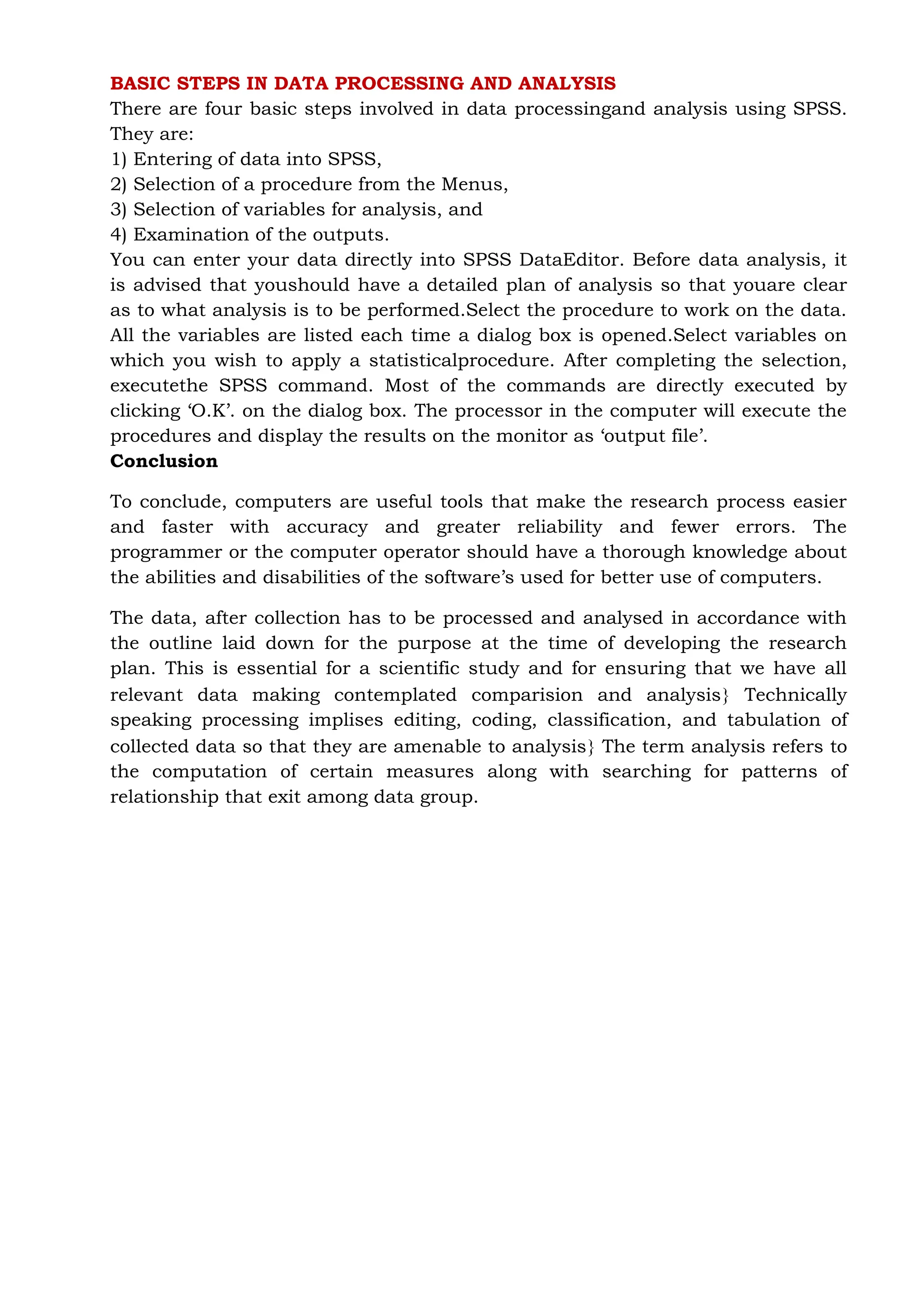 Role of Computers in Research, Data Processing, Data Analysis | PDF