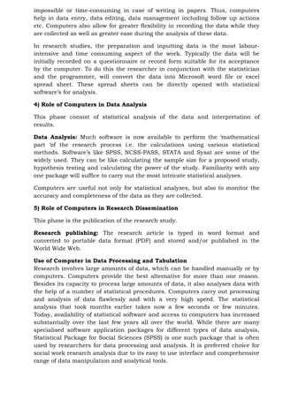 Role of Computers in Research, Data Processing, Data Analysis | PDF