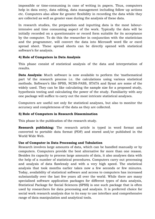 Role of Computers in Research, Data Processing, Data Analysis | PDF
