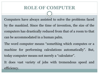ROLE OF COMPUTERS IN RESEARCH. pptx notes for all researchers | PPTX