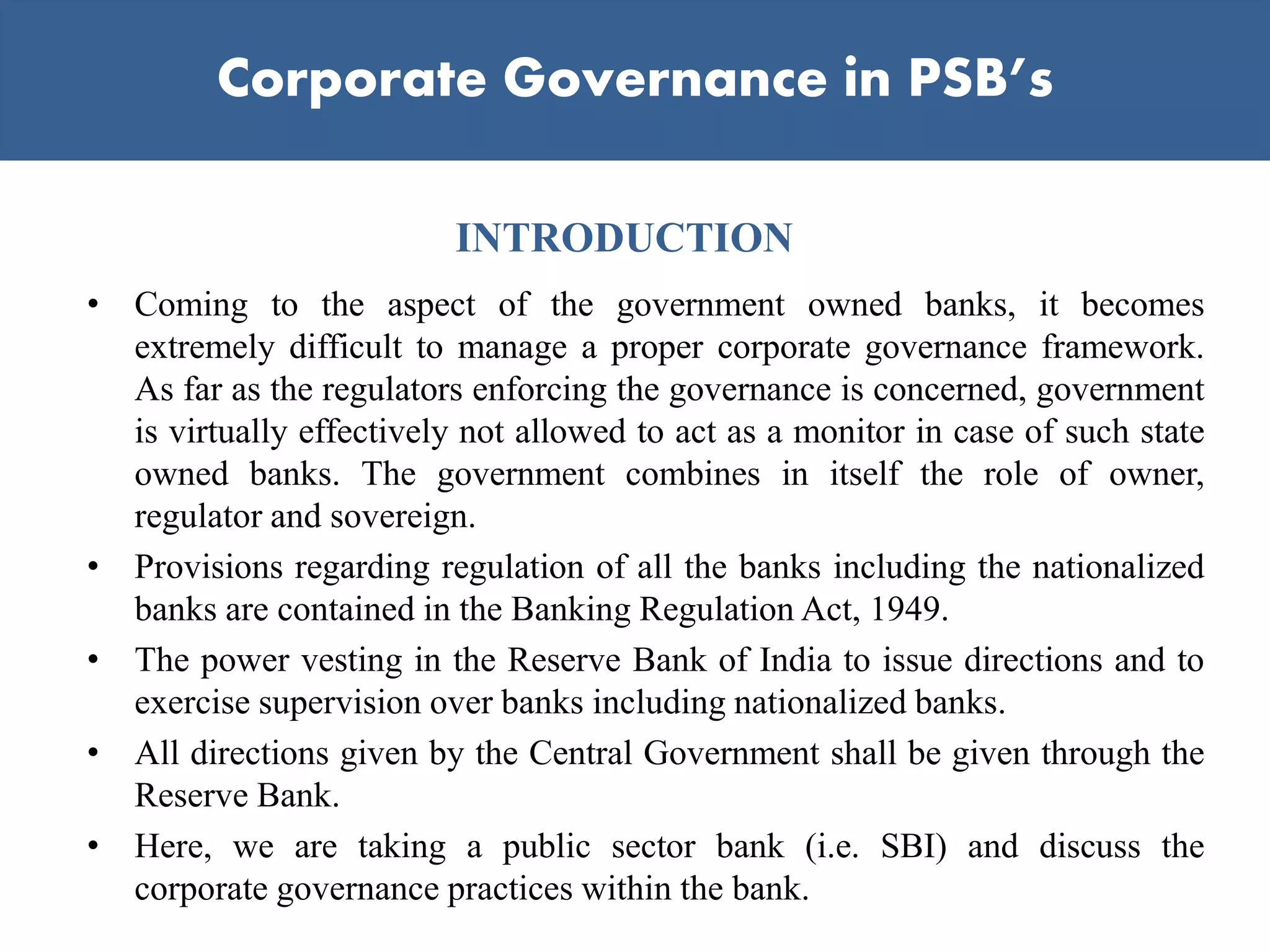 Role of corporate governance in public sector bank | PPTX