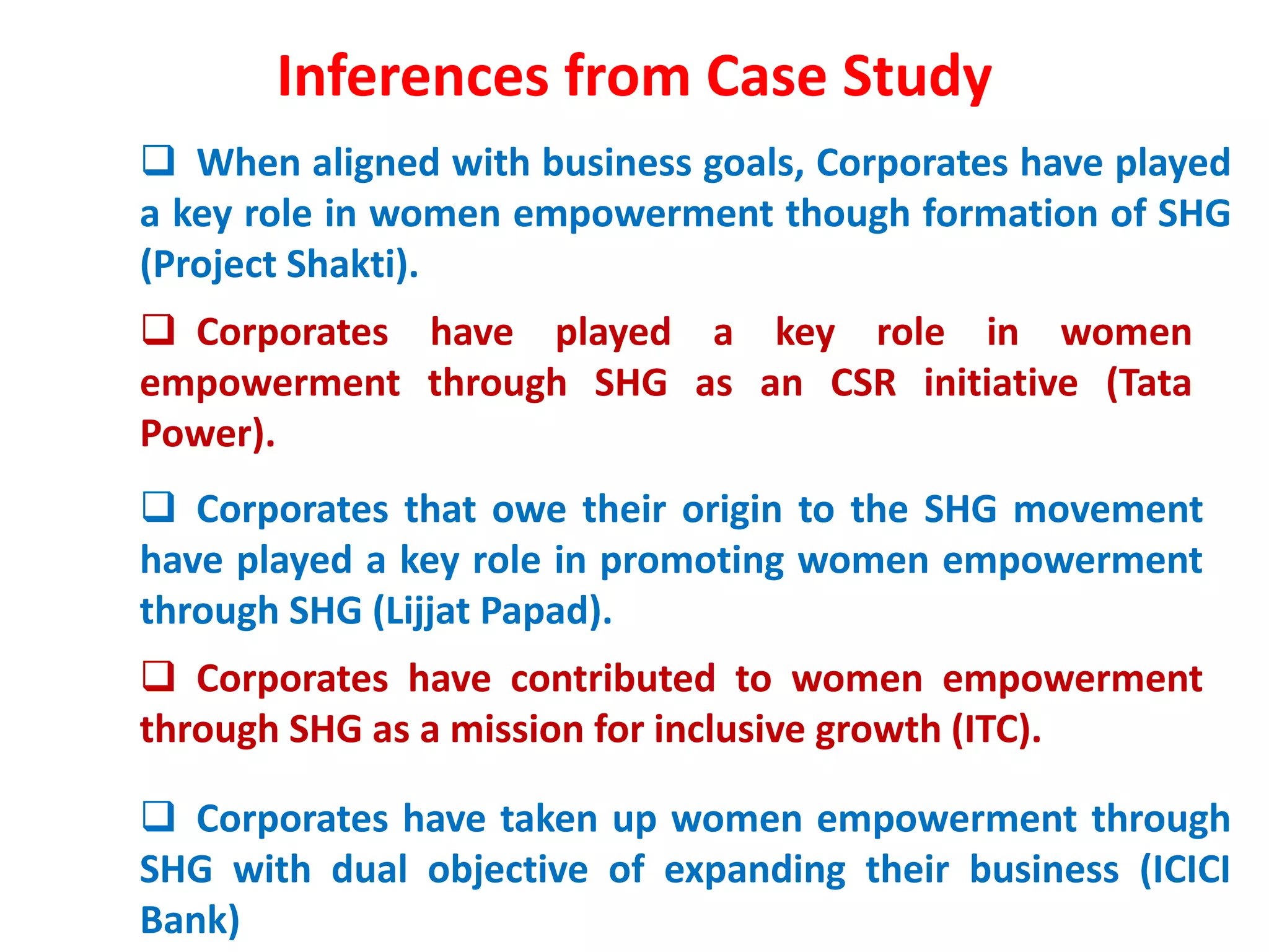 Role of Corporate in promoting women empowerment through SHG | PPT ...