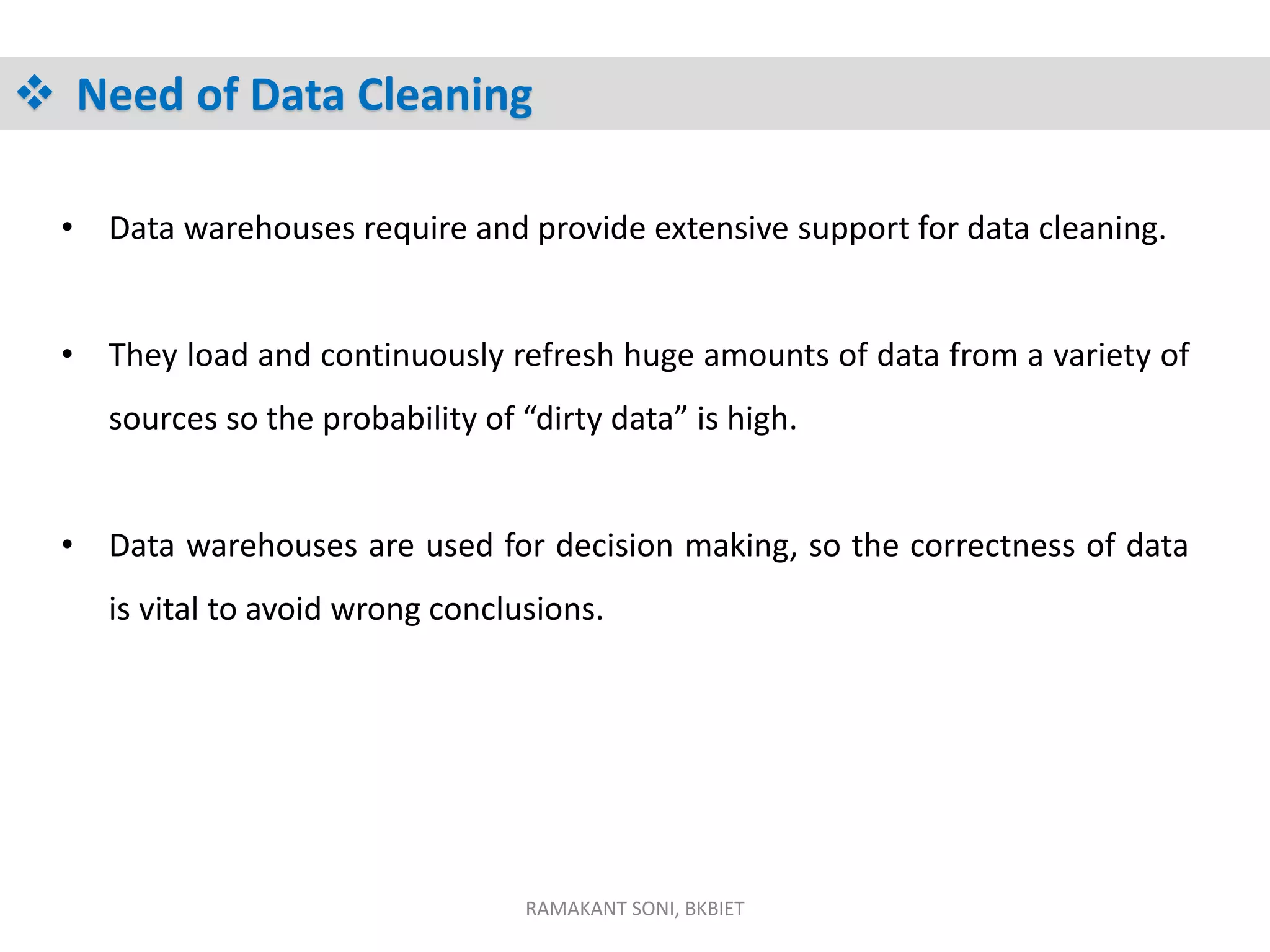 Role of Data Cleaning in Data Warehouse | PDF