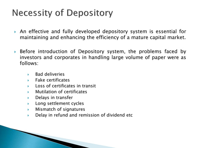 Role of Depositories and Depository Participants | PPTX