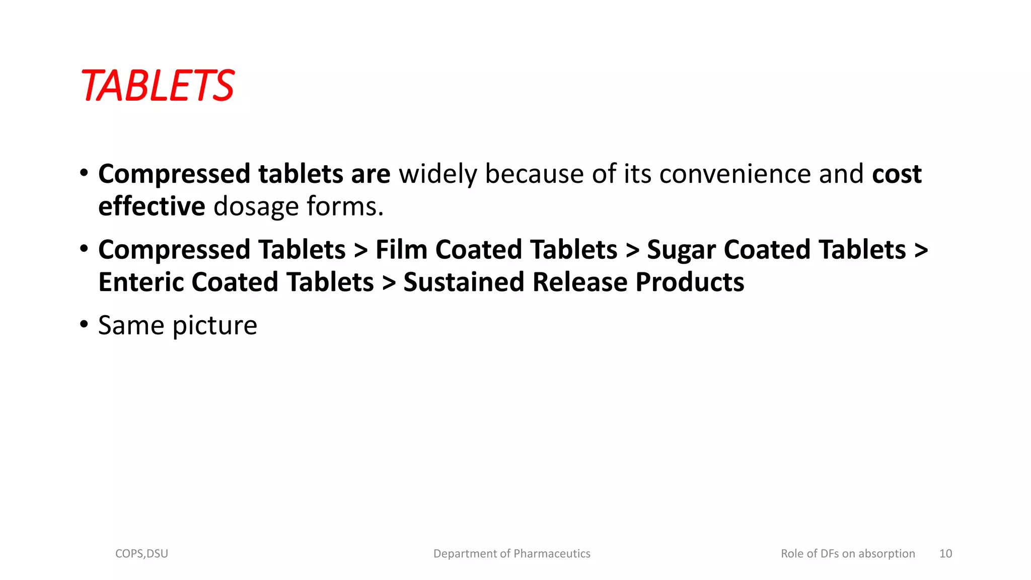 Role of Dosage Forms on absorption. | PPTX